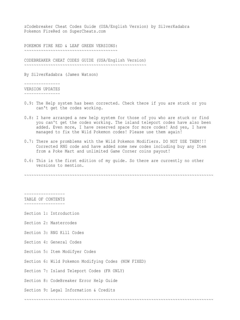 Fire Red Code Breaker | PDF | Pokémon | Nintendo Franchises