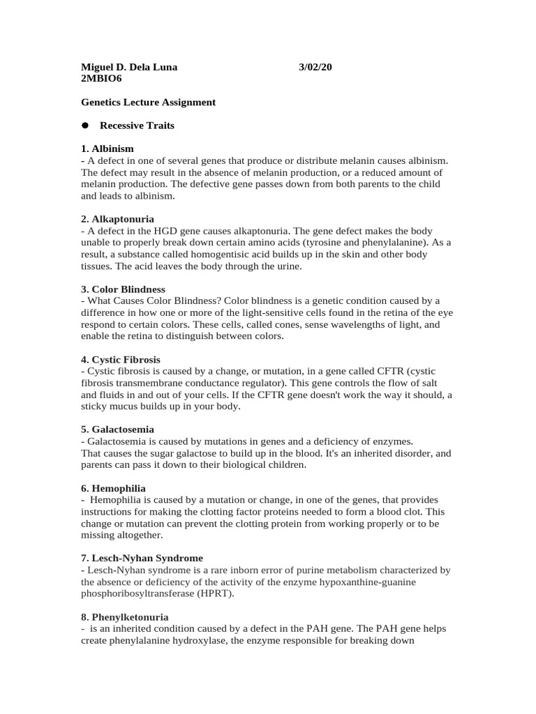Genetic Disorders Assignment Pdf