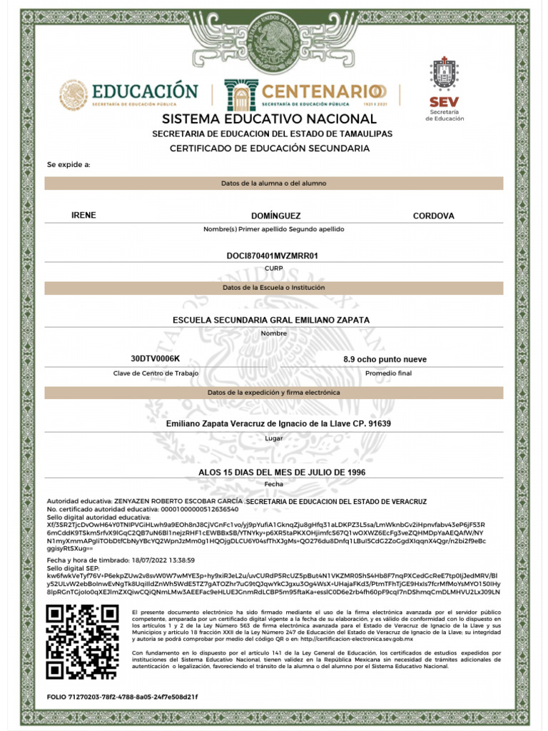 Certificado Irene | PDF