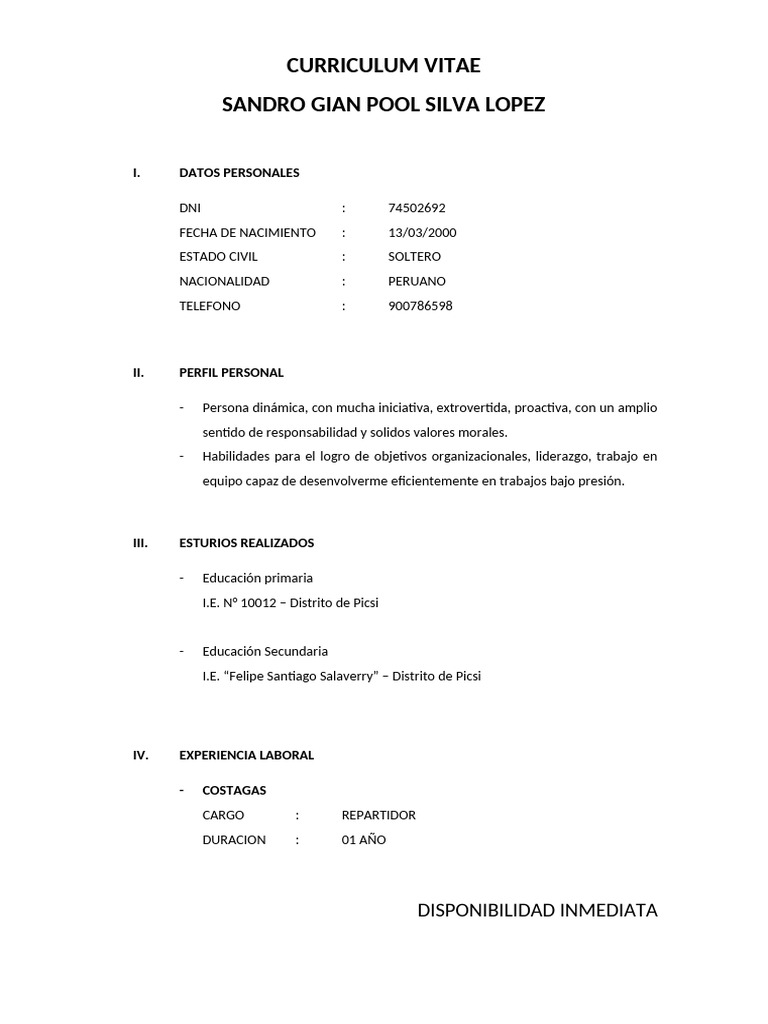 C.V. Sandro Silva Lopez | PDF