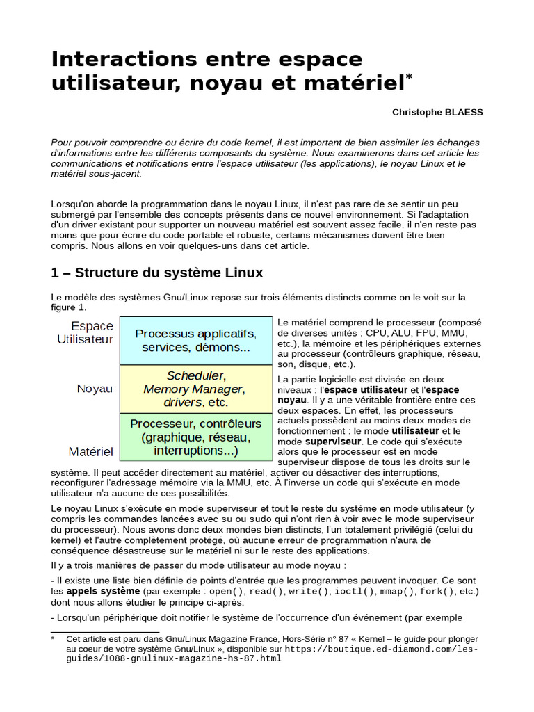 Interactions Entre Espace Utilisateur Noyau Et Matériel | PDF