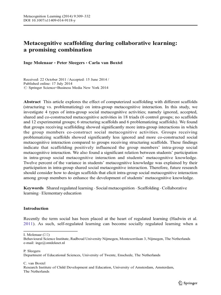 Metacognitive Scaffolding During Collabo | PDF