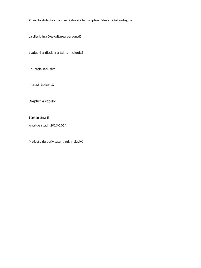 Proiecte Didactice de Scurtă Durată La Disciplina Educația Tehnologică | PDF