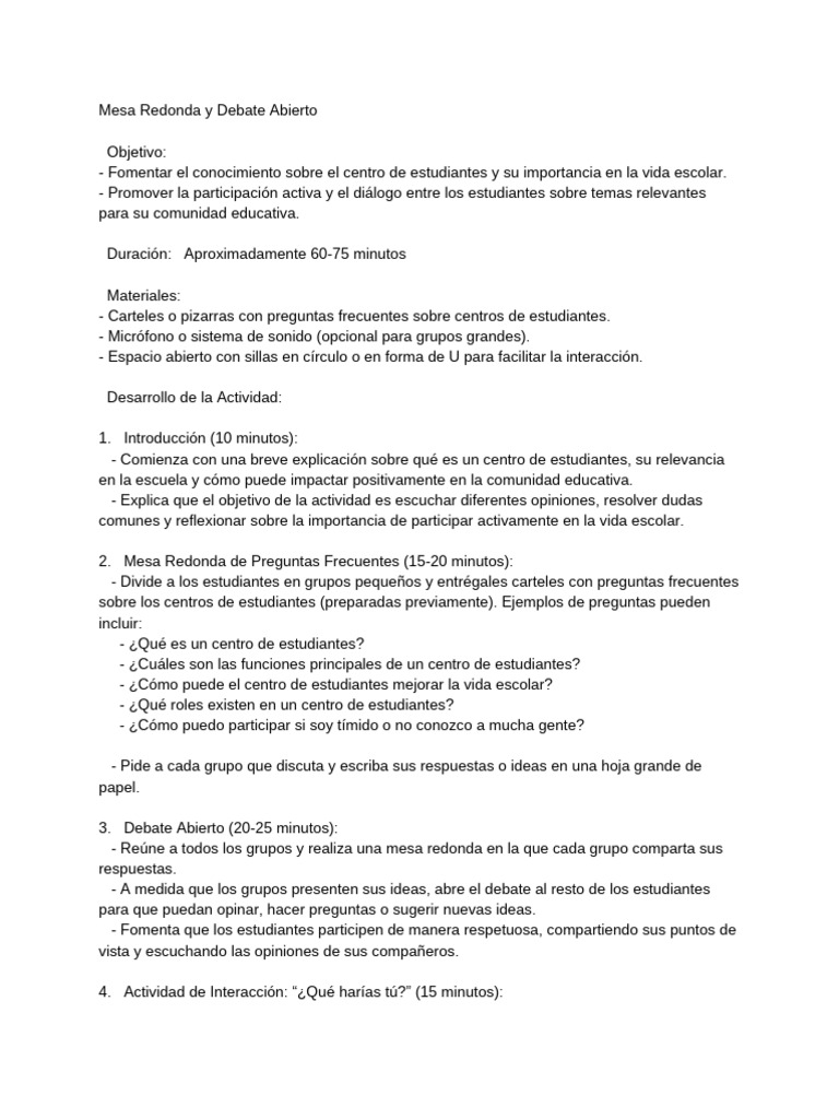 Mesa Redonda y Debate Abierto | PDF