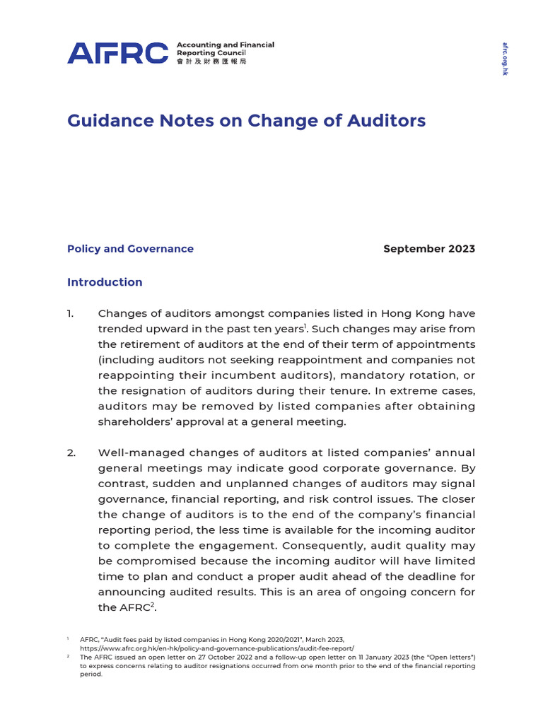 Guidance Notes On Change of Auditors | PDF