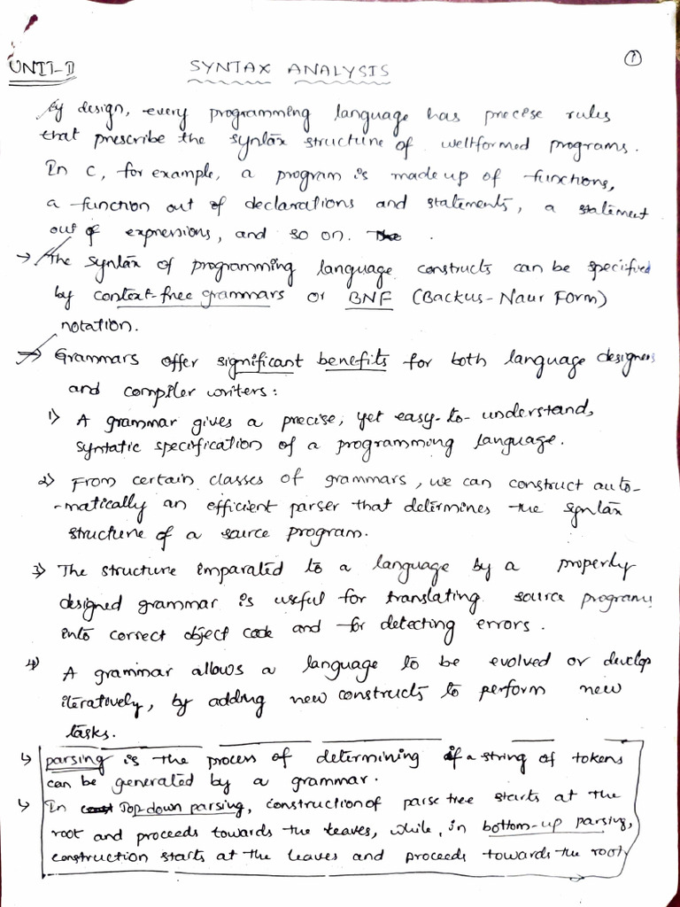 UNIT-2 (SYNTAX ANALYSIS - Top-Down & Bottom-Up Parsing) | PDF