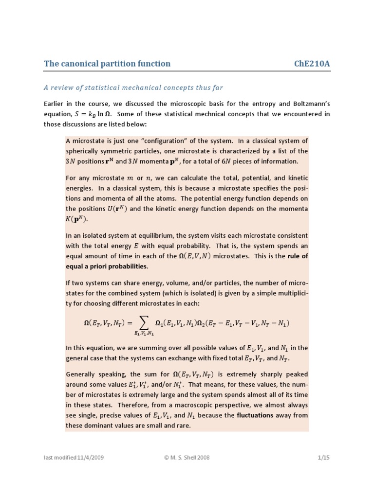 The Canonical Partition Function | PDF | Entropy | Statistical Mechanics