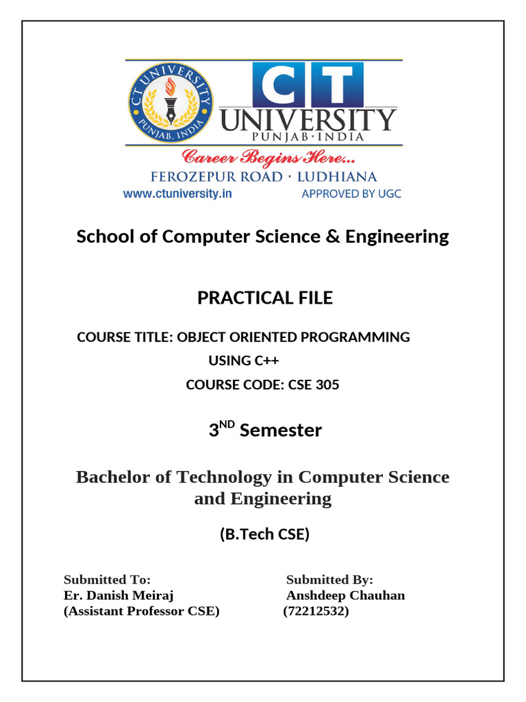 OOPs USING C++ (202-22) PRACTICAL FILE | PDF | C++ | Object Oriented Programming