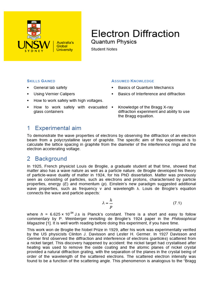 Electron Diffraction Student Notes V1 3 Pdf