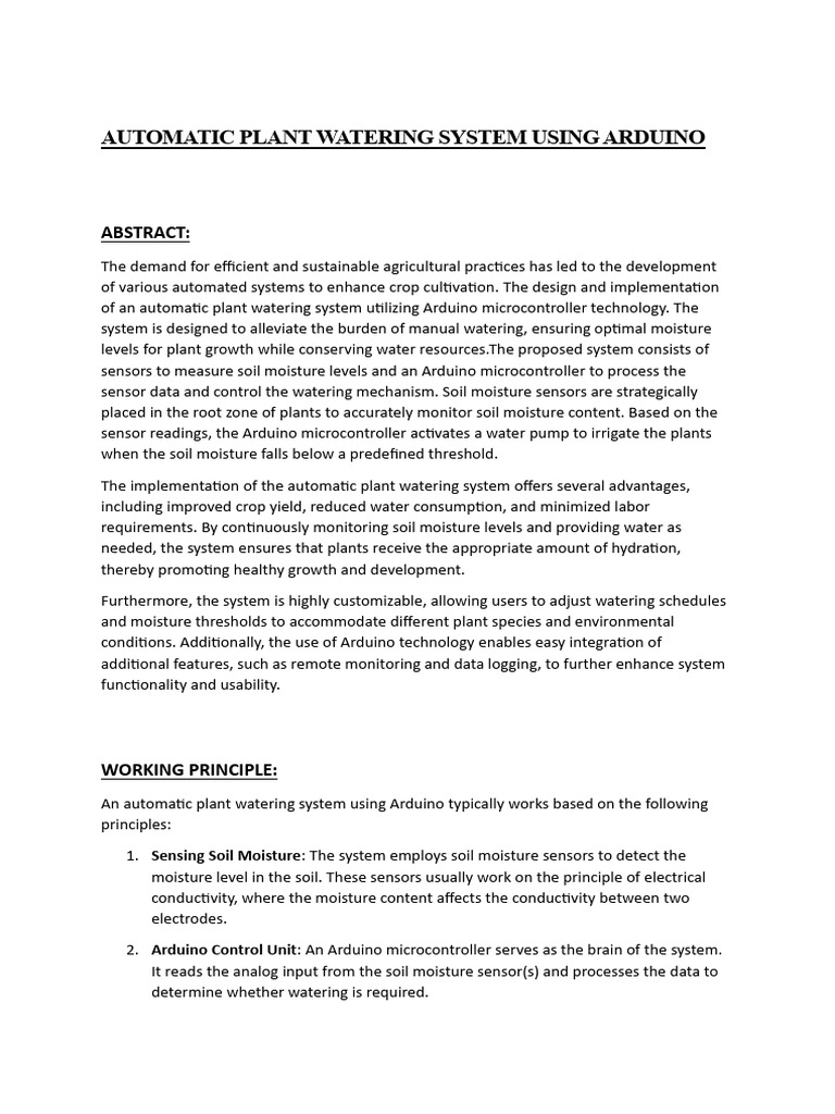 Automatic Plant Watering System Using Arduino | PDF | Irrigation | Soil