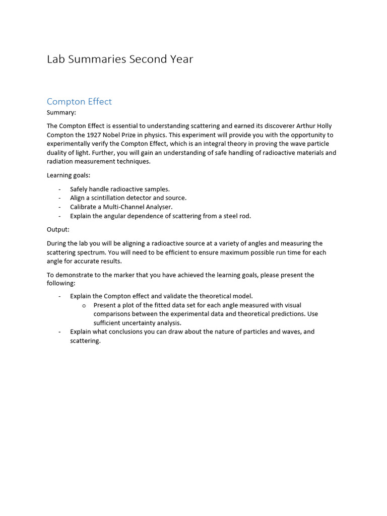 Lab Summaries Second Year Updated March 2022 | PDF | Diffraction | Electron