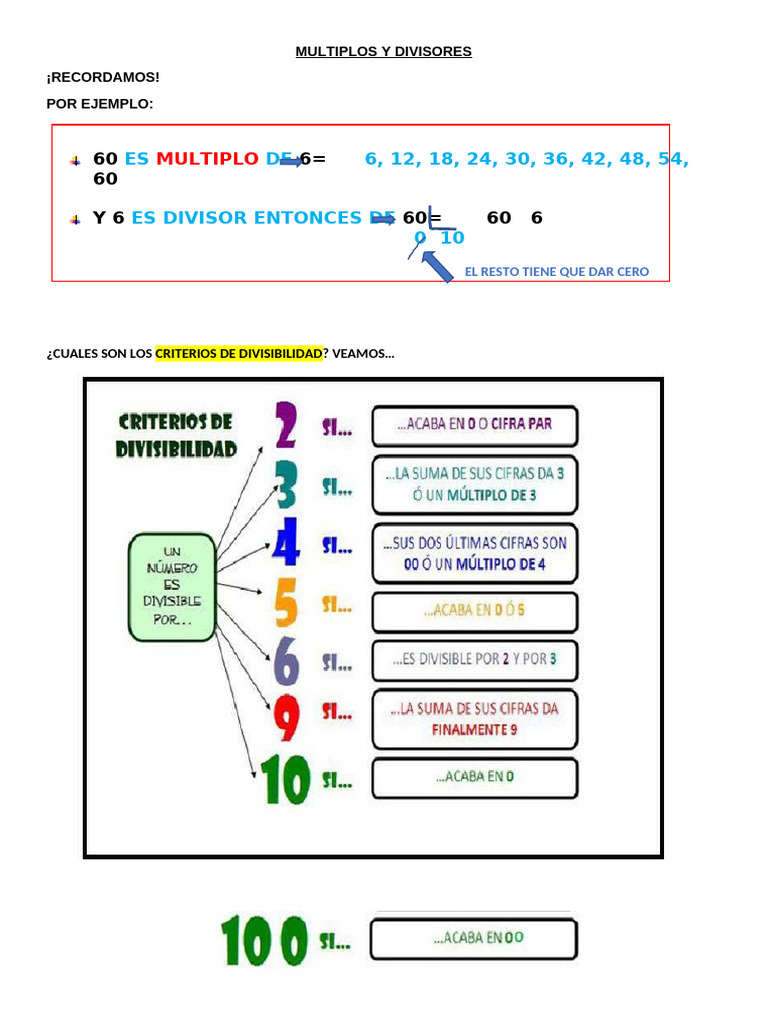 ACTIVIDADES MULTIPLOS Y DIVISORES. | PDF