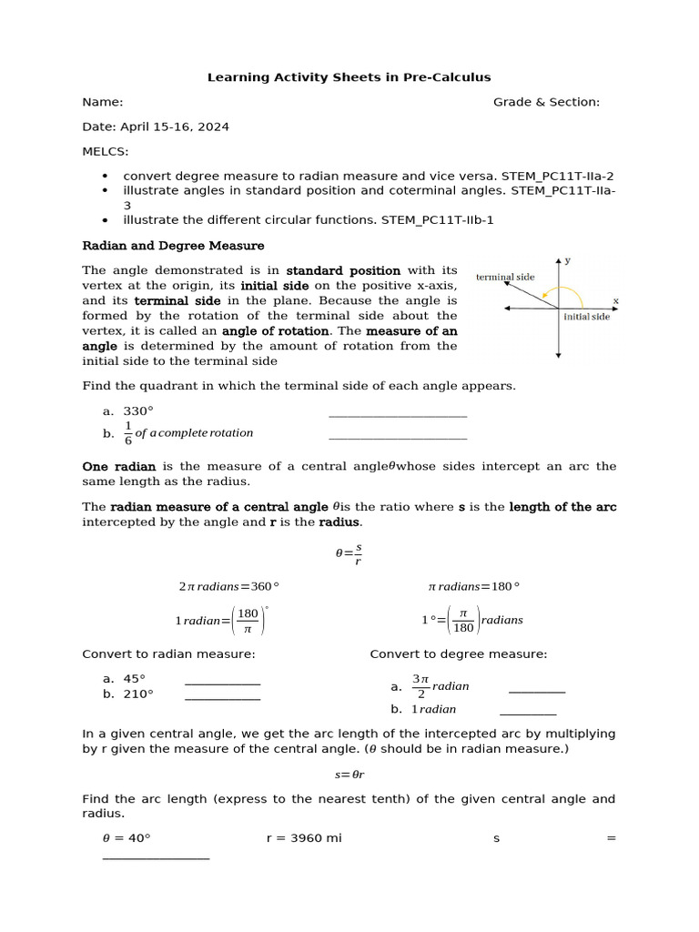 Learning-Activity-Sheets-in-PreCalculus | PDF
