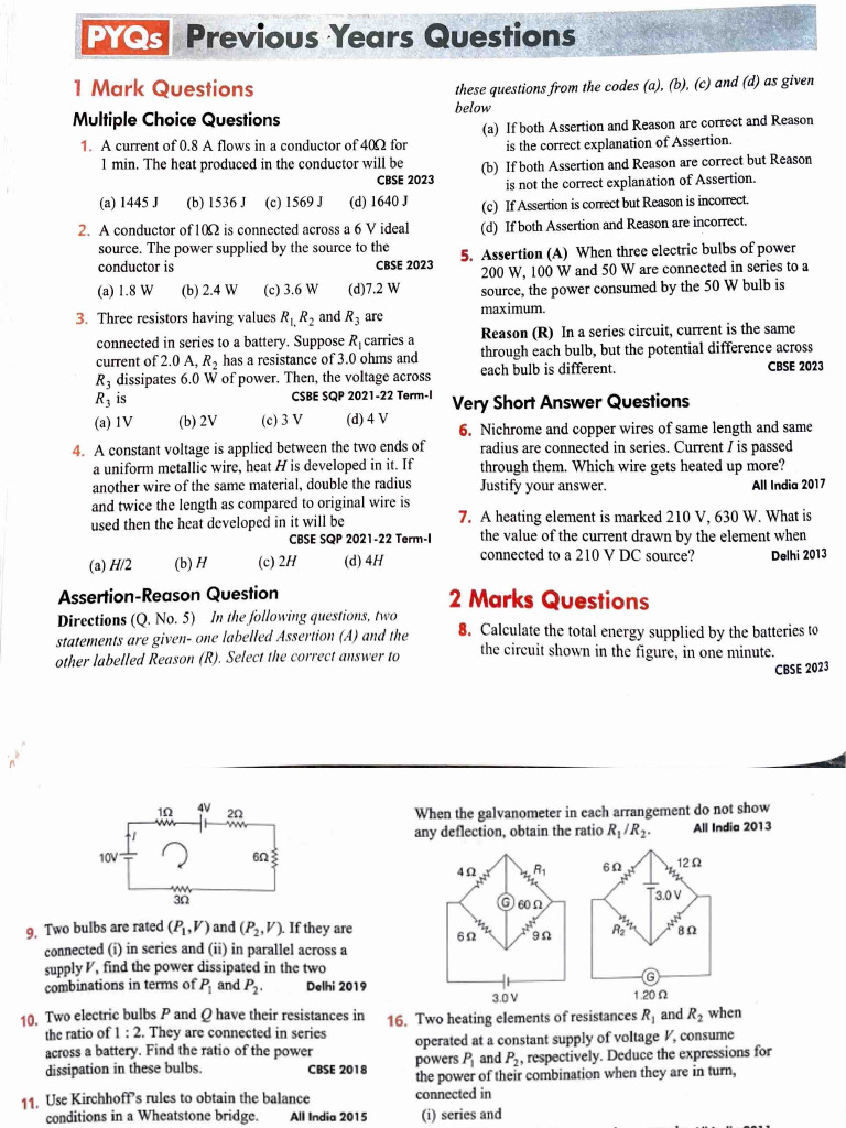 Pyq Current Electricity | PDF