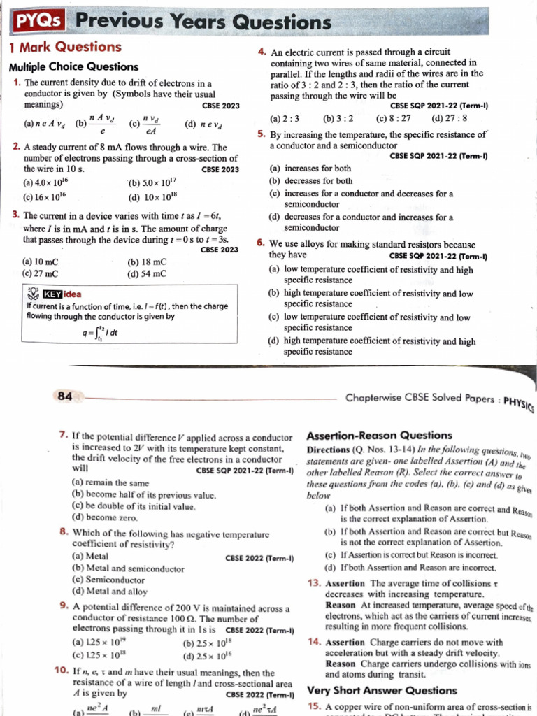 Pyq Current Electricity | PDF
