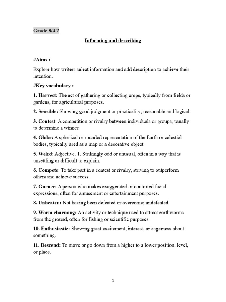 Grade 8/4.2 Informing and Describing | PDF