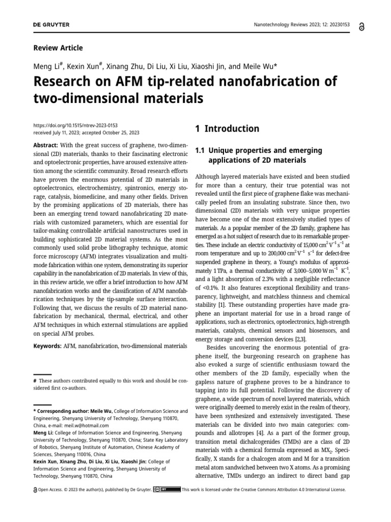 Research On AFM Tip-Related Nanofabrication of Two-Dimensional Materials | PDF