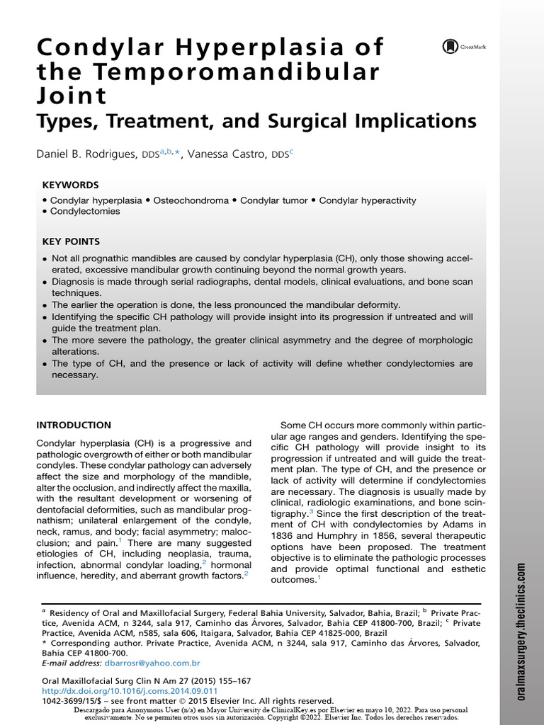 Condylar Hyperplasia of The Temporomandibular Joint | PDF