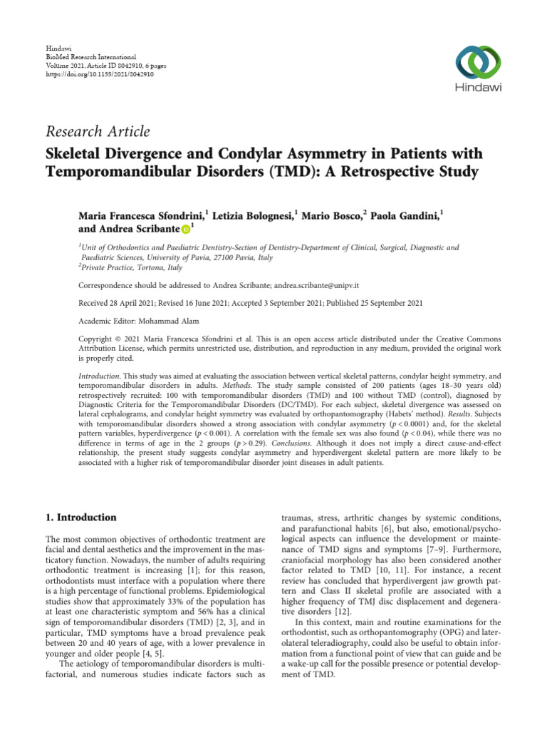 Skeletal Divergence and Condylar Asymmetry in Patients With | PDF