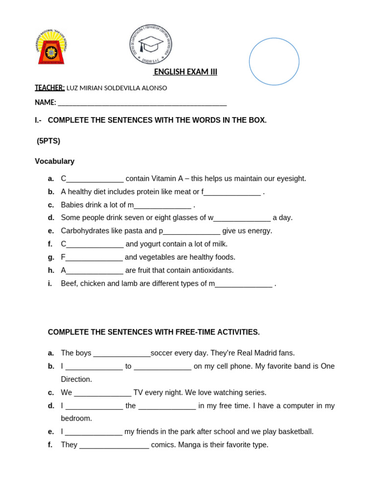 ENGLISH EXAM Basico - III | PDF