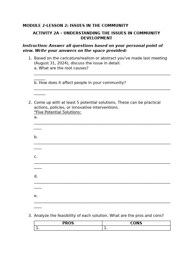 ACTIVITY ON MODULE 2 LESSON 2 ISSUES IN THE COMMUNITY 2A-UNDERSTANDING ... ACTIVITY ON MODULE 2 LESSON 2 ISSUES IN THE COMMUNITY 2A-UNDERSTANDING ...