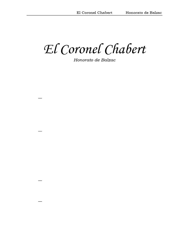 Balzac, Honoré de - El Coronel Chabert | PDF