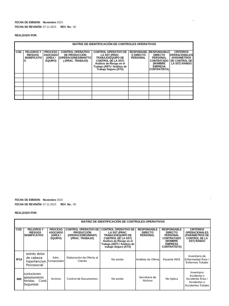 Matriz de Controles Operativos SST | PDF