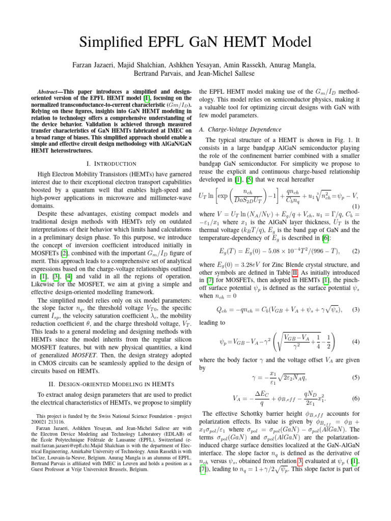 Simplified Epfl Gan Hemt Model | PDF