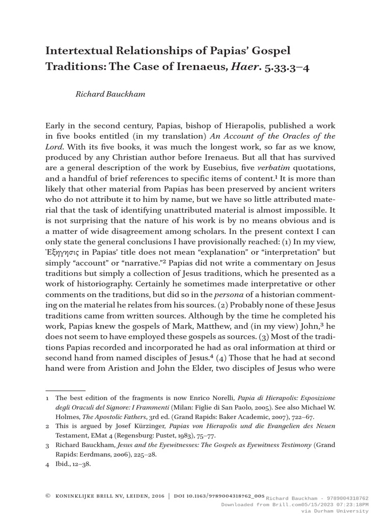 Intertextual Relationships of Papias' Gospel | PDF