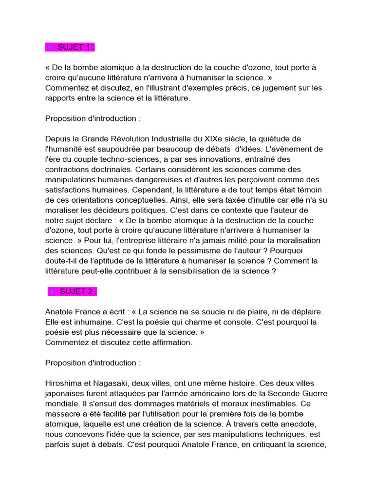 Sujet Francais Corrig | PDF