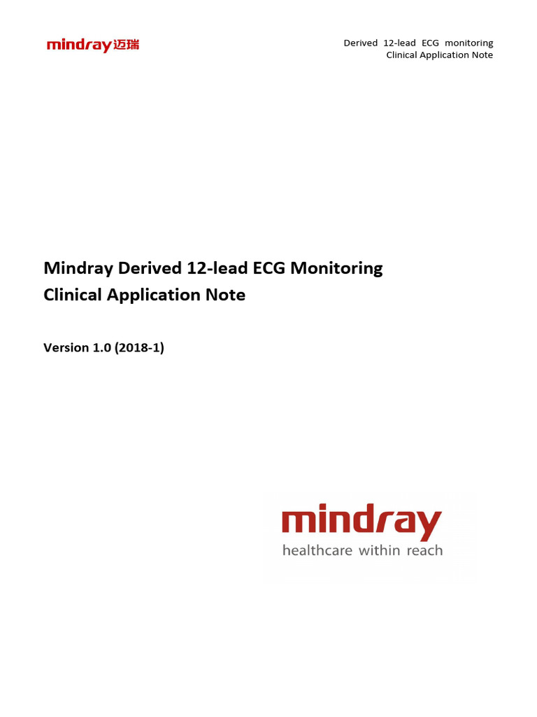 Mindray Derived 12-Lead ECG Monitoring Clinical Application Note - v1.0 ...