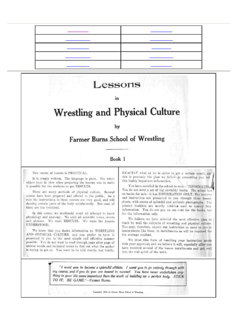Lessons in Wrestling Physical Culture Catch Wrestling Farmer Burns | PDF