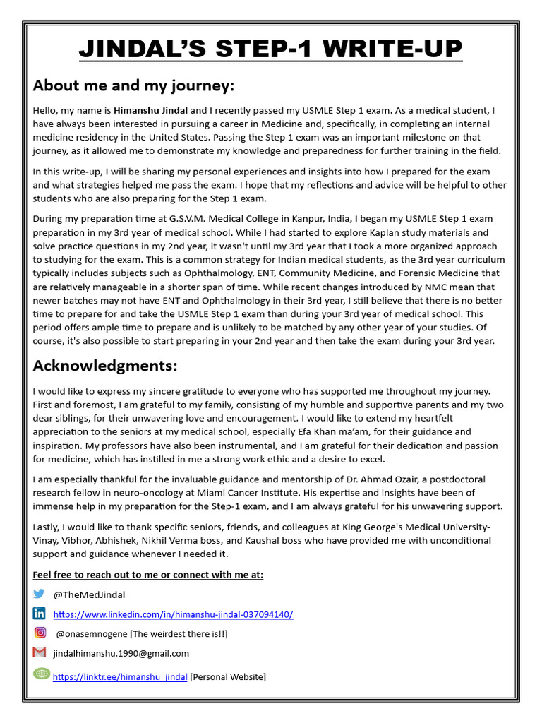 USMLE Step-1 WriteUp + Guide | PDF | Mindset | Learning