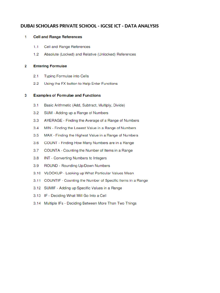 Spreadsheets Revision | PDF
