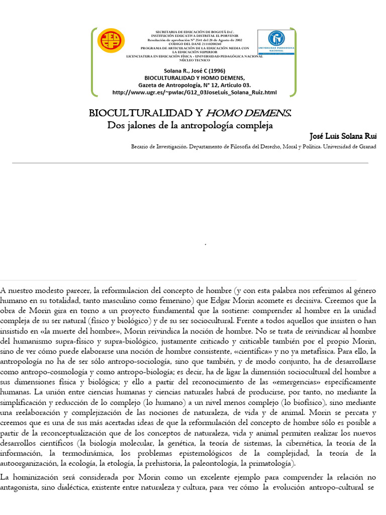 Bioculturalidad y Homo Demens | PDF | Humano | Sociedad