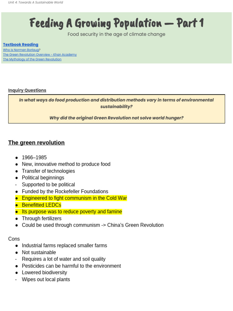 09A & B - CGW4U - Unit 4 - Food Security & Sustainability | PDF