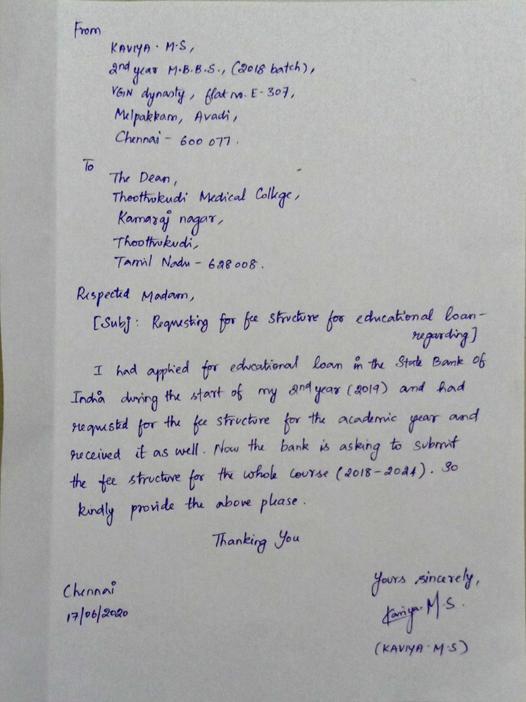 fee structure reg letter | PDF