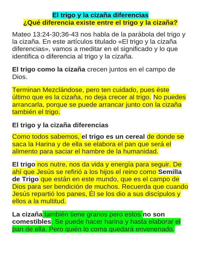 El Trigo y La Cizaña Diferencias | PDF