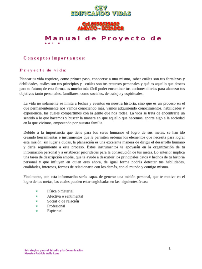 8 Manual De Proyecto De Vida Completo Pdf