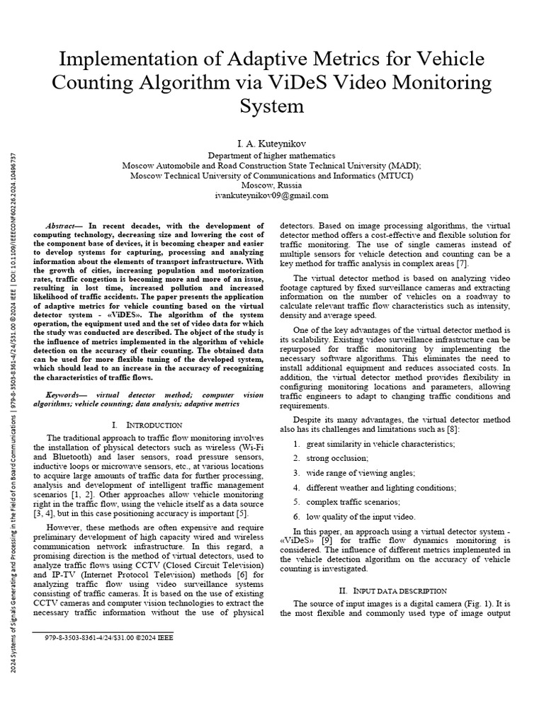 Implementation of Adaptive Metrics For Vehicle Counting Algorithm Via ViDeS Video Monitoring ...