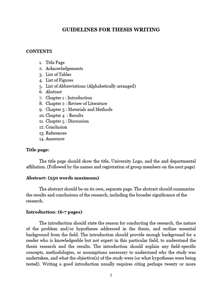 Guidelines For Thesis Writing | PDF