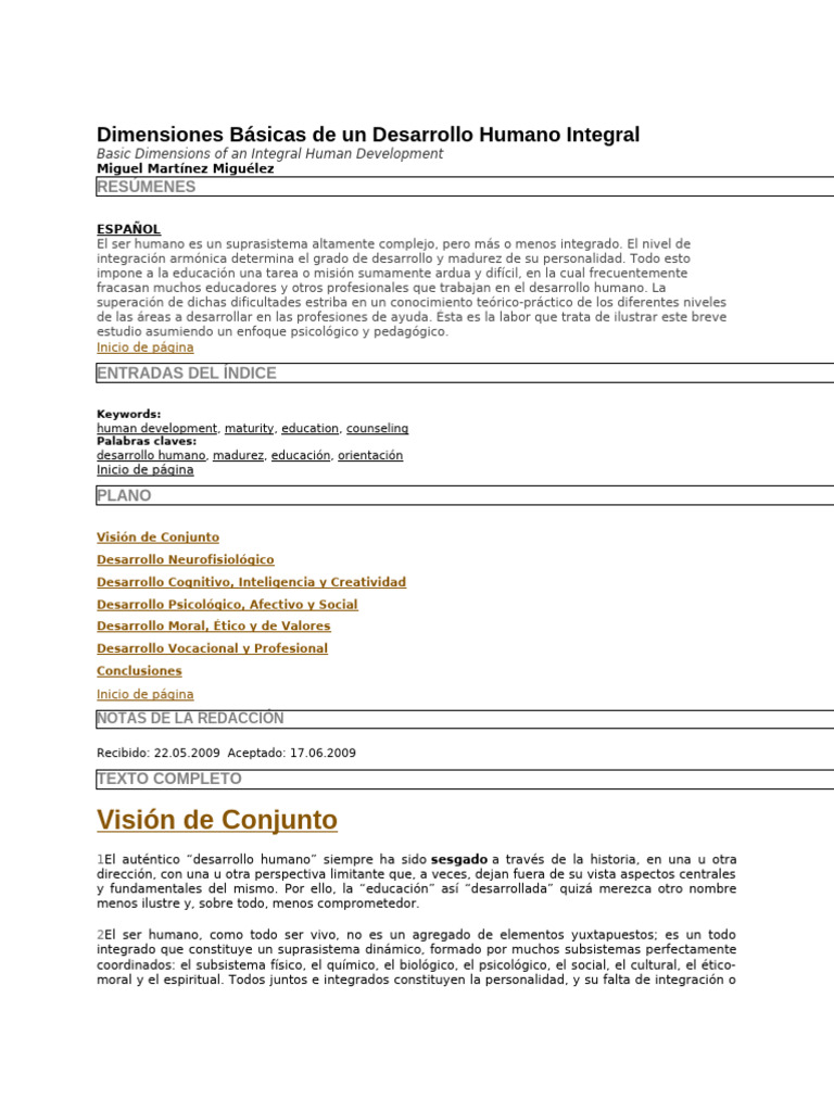 Dimensiones Básicas de Un Desarrollo Humano Integral | PDF ...