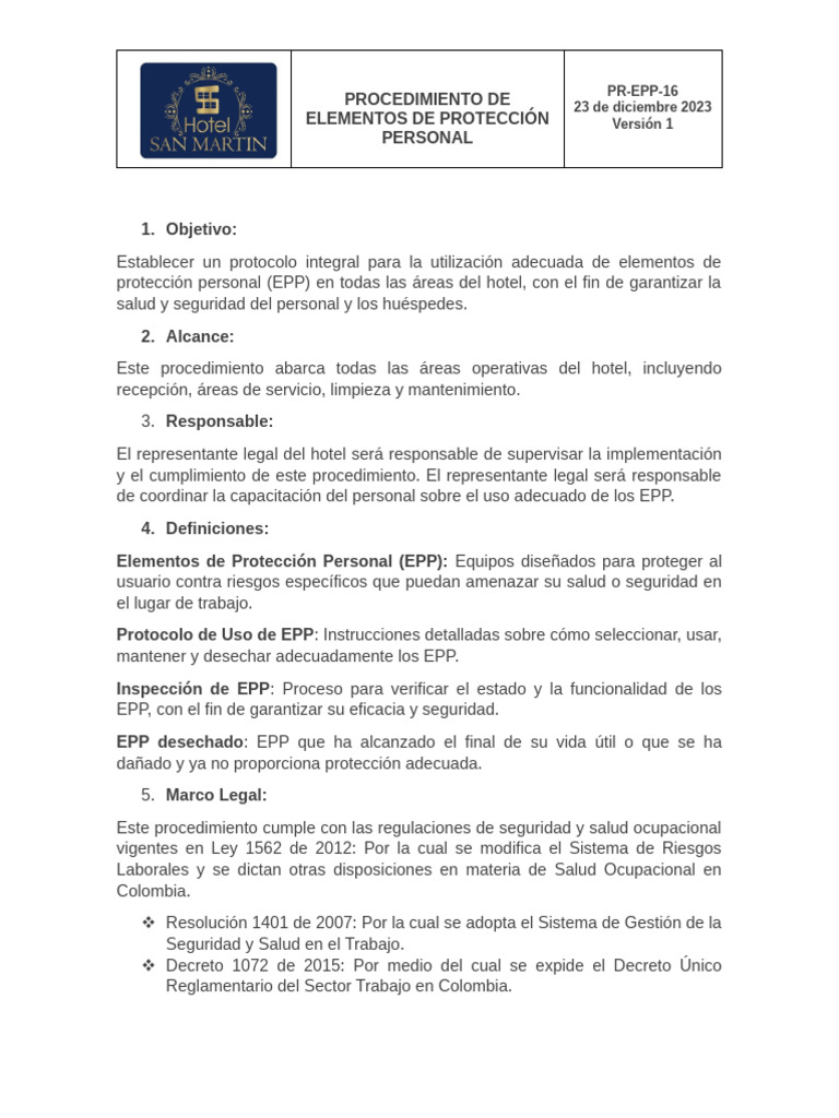 PR-EPP-16 Procedimiento de EPPs | PDF