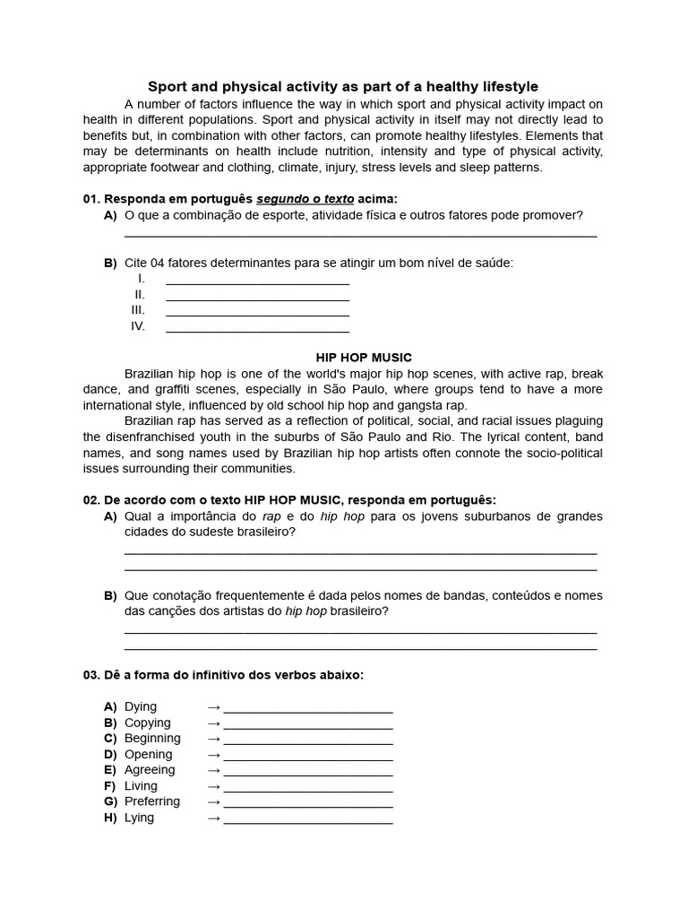 2° Ano - AV1 - Inglês - 3° Bimestre - Tipo 1 | PDF