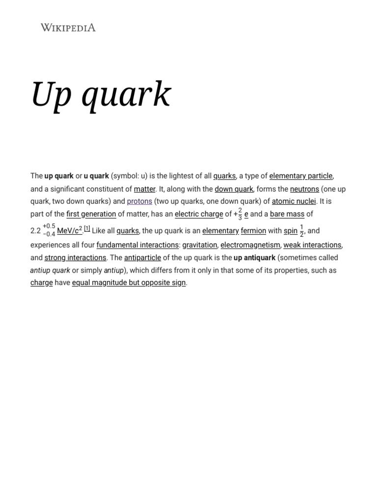 Up Quark - Wikipedia | PDF