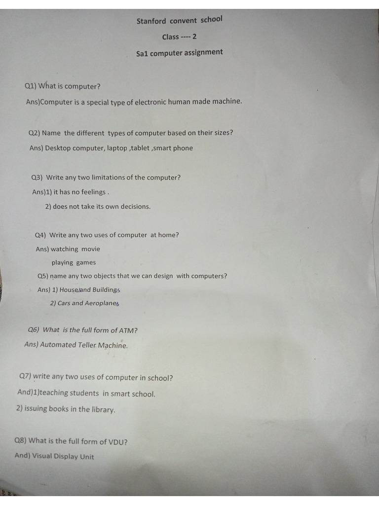 SA1 Computer Assignment | PDF