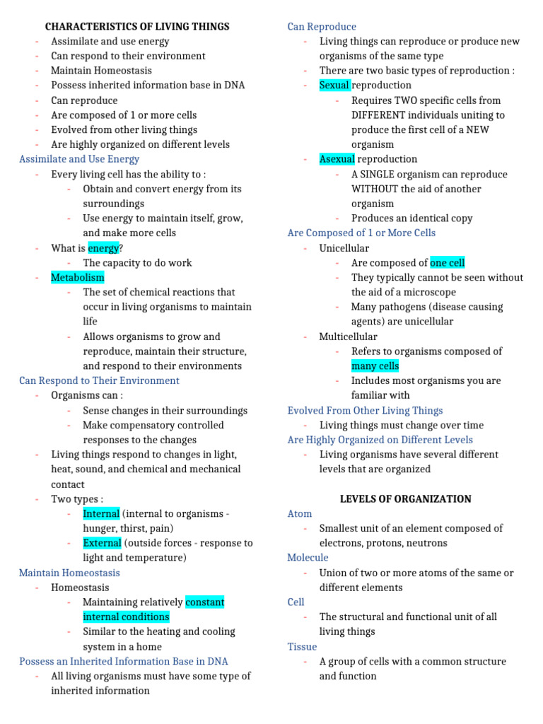 8 Characteristics of Living Things | PDF | Reproduction | Eukaryotes