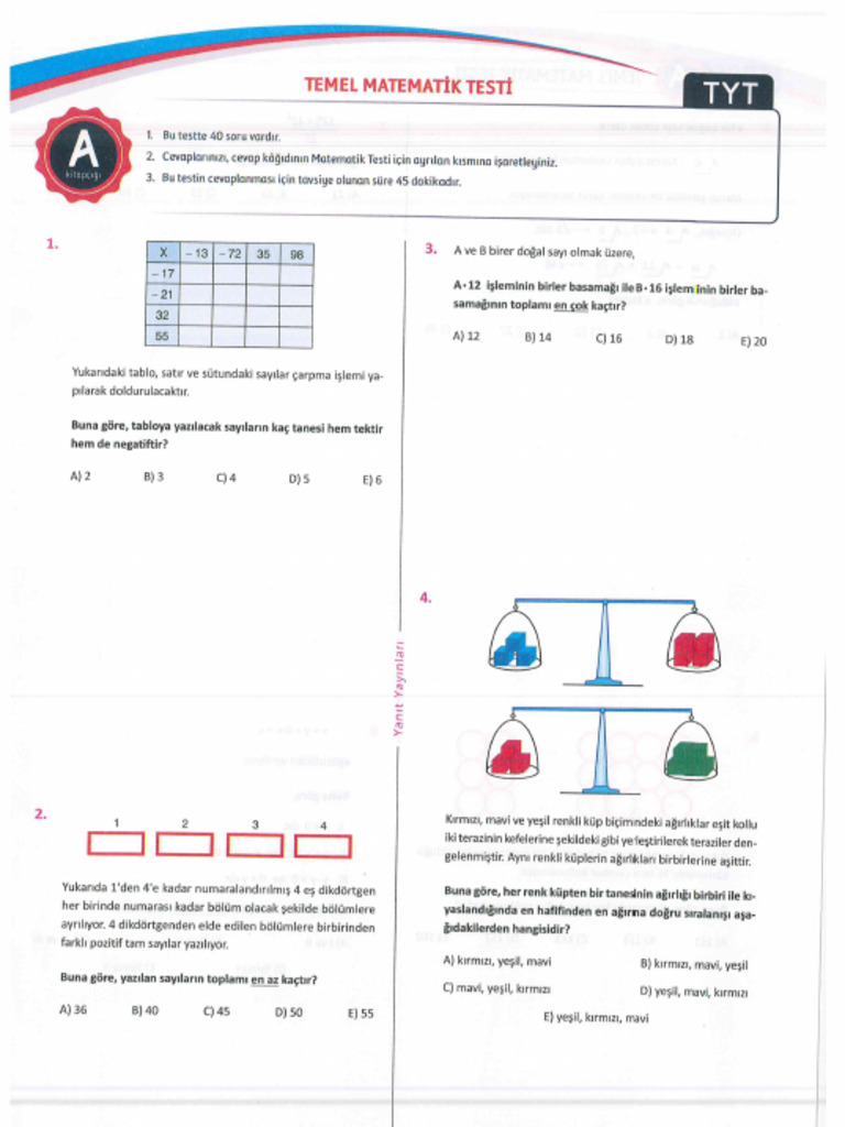 Tyt Mat Deneme-1 | PDF