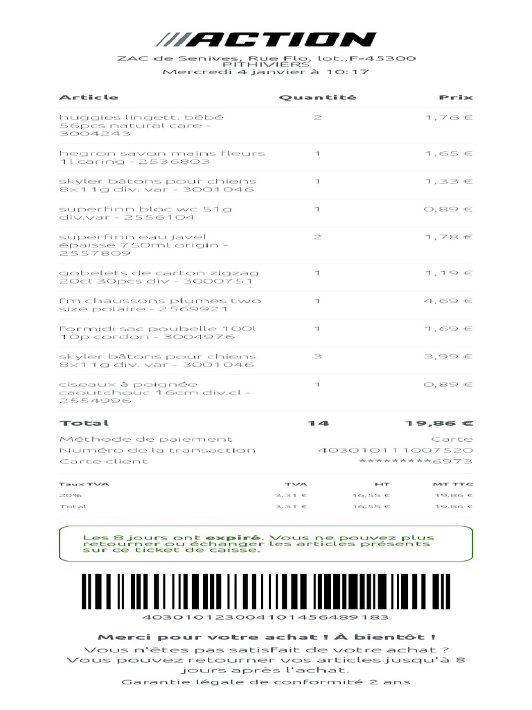 TICKET CAISSE ACTION | PDF