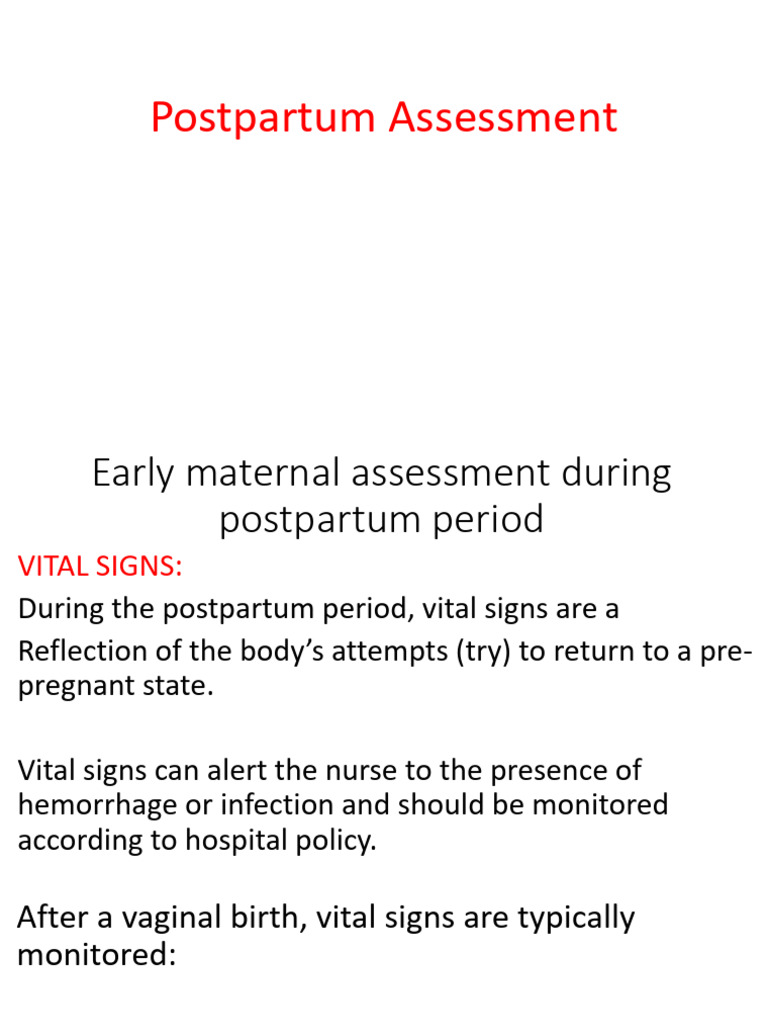 Postpartum Vital Signs and Assessment Guide | PDF | Childbirth ...